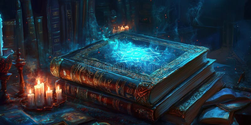 Ancient Spellbook with Glowing Magical Symbols in Mystical Library ...