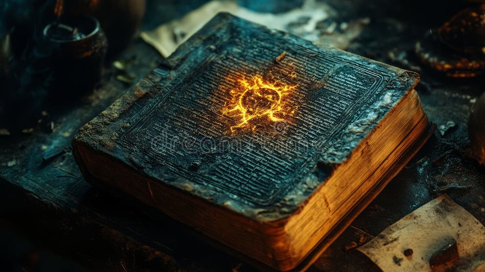 Ancient Spellbook with Magical Glowing Symbol Stock Illustration ...