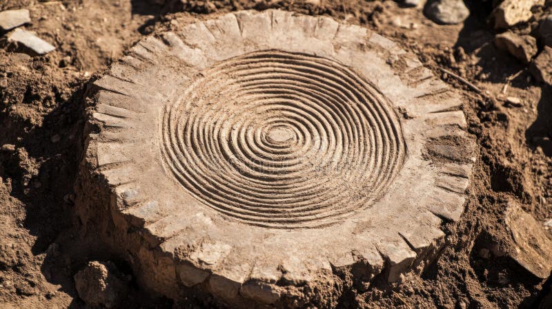 Ancient Spiral Pattern on Stone in Archeological Excavation Site ...