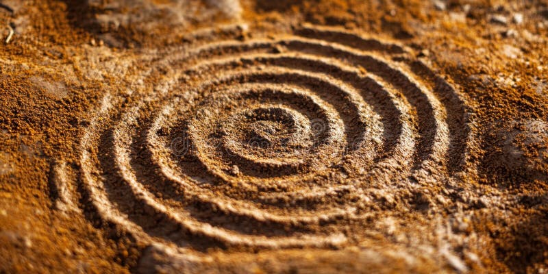 Ancient Spiral Rock Carving in Red Sandstone with Sunlit Texture ...
