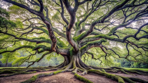Ancient Sprawling Tree with Expansive Canopy and Massive Root System, a ...