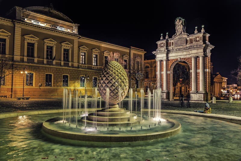 Ancient square at night stock image. Image of romagna - 114996987