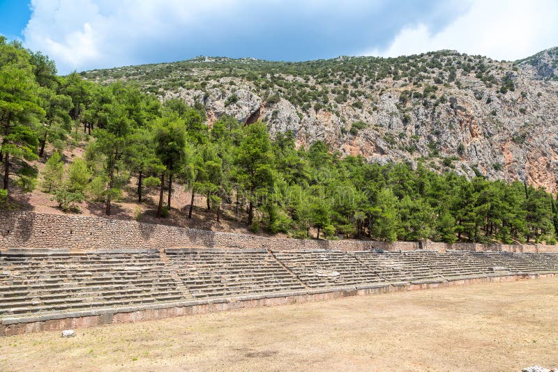 Ancient stadium in Delphi stock image. Image of stadium - 189724989