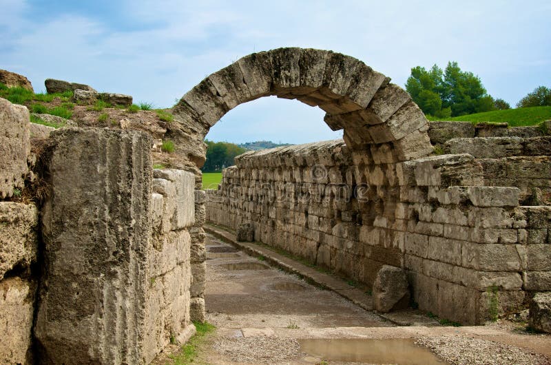 Ancient Stadium Entrance, Olympia Stock Image - Image of greek, stone ...