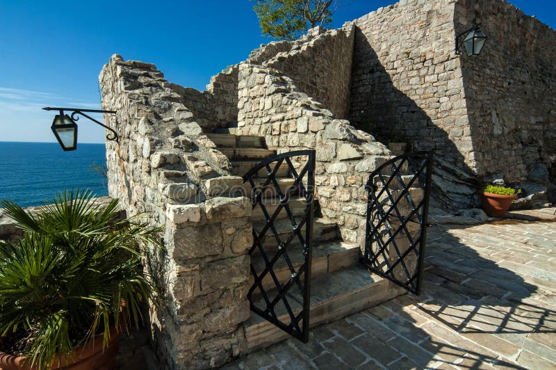 Ancient staircase in Budva stock image. Image of stone - 43419375