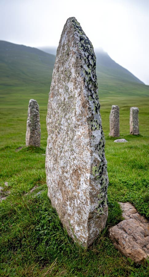 Ancient Standing Stone Monolith in Grassy Field Stock Illustration - Illustration of archaeology ...