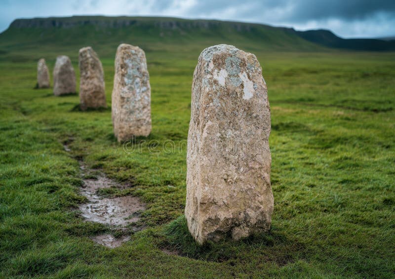 Ancient Standing Stones in a Grassy Field Stock Illustration ...