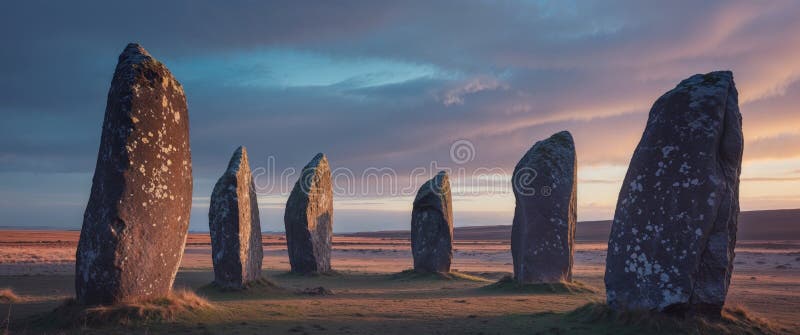 Ancient Standing Stones Under a Dramatic Sky in a Remote Landscape ...