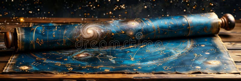 Ancient Star Map Scroll with Detailed Cosmic Illustrations ...