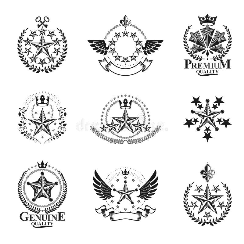 Ancient Stars Emblems Set. Heraldic Vector Design Elements Collection ...