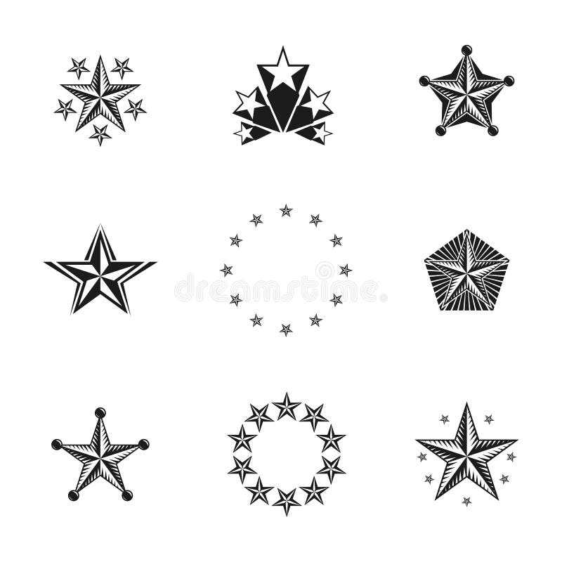 Ancient Stars Emblems Set. Heraldic Vector Design Elements Collection ...