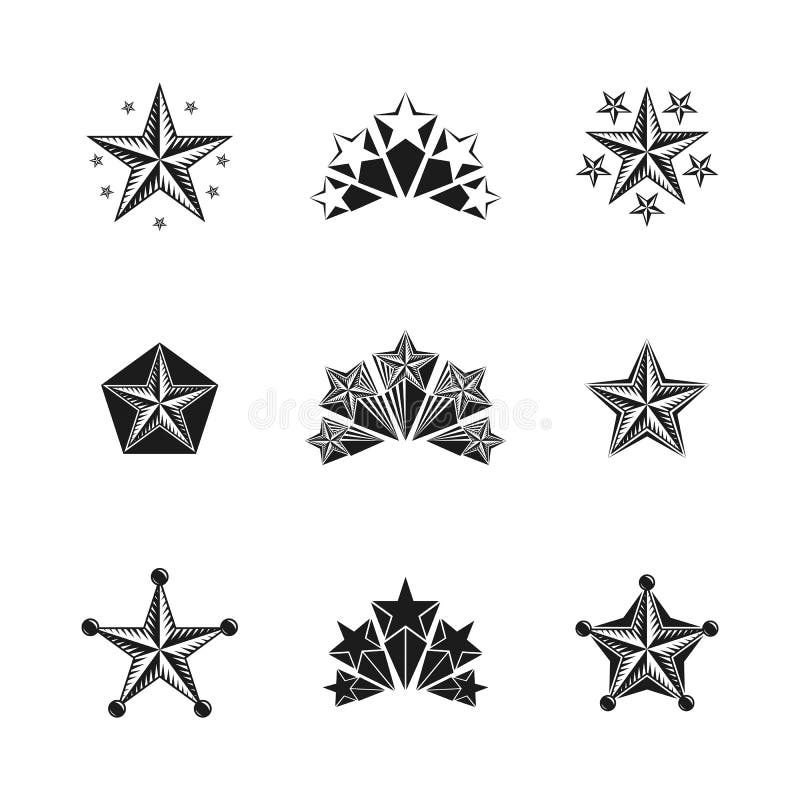 Ancient Stars Emblems Set. Heraldic Vector Design Elements Collection ...