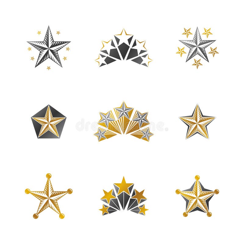 Ancient Stars Emblems Set. Heraldic Vector Design Elements Collection ...