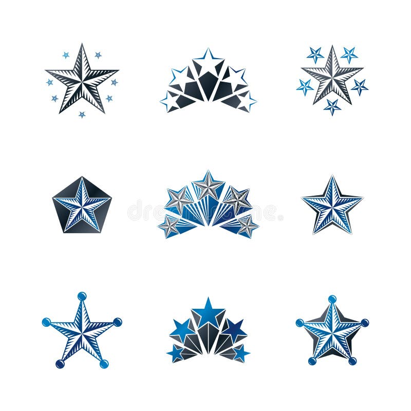 Ancient Stars Emblems Set. Heraldic Vector Design Elements Collection ...
