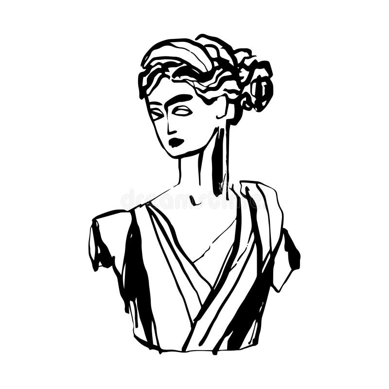 Ancient Statue, Female Bust, Hand Drawn, Line Art, Vector Illustration ...