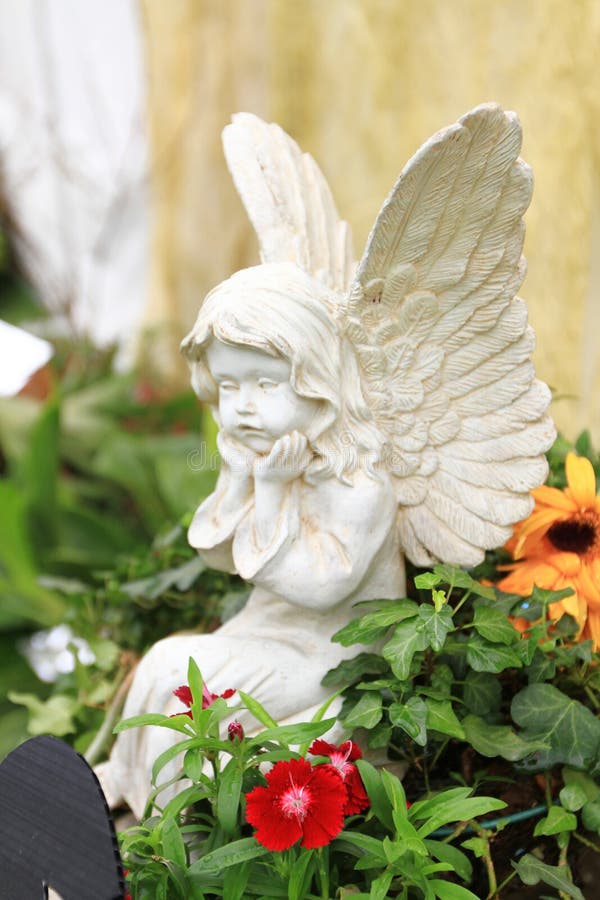 An Ancient Statue of Guardian Angel in Spring Stock Image - Image of ...