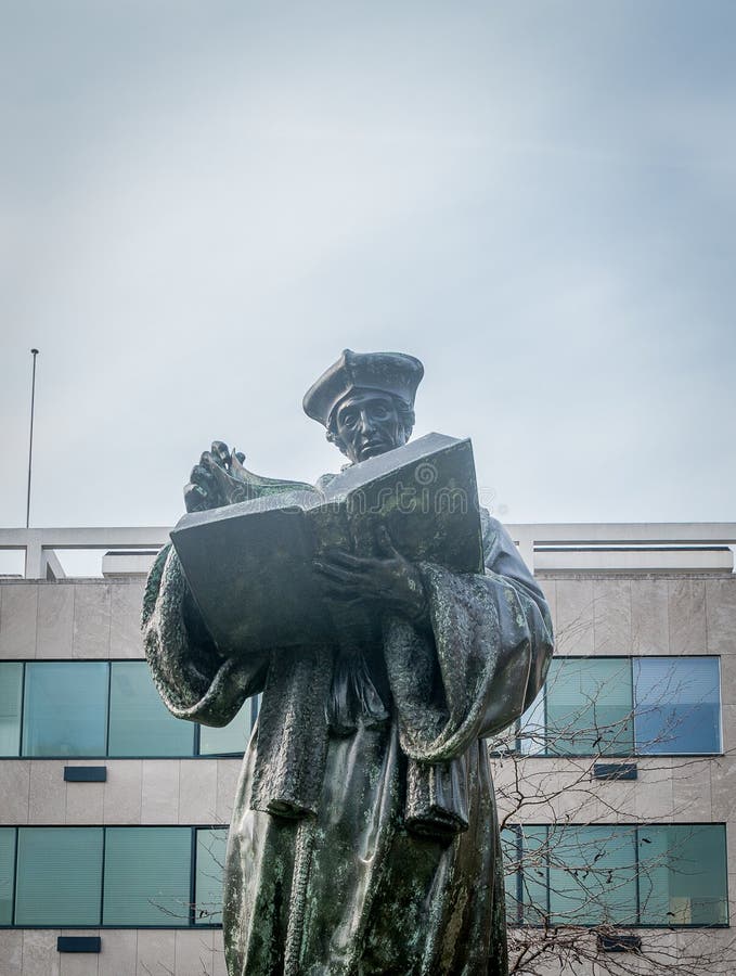Ancient Statue of a Priest Alone Reading Stock Image - Image of church ...