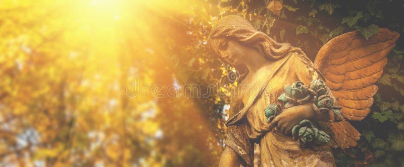Angel in the Rays of the Sun. Night Scene Stock Photo - Image of peace ...