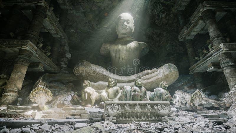 Ancient Statues with Light Ray in the Cave, 3d Render Stock ...