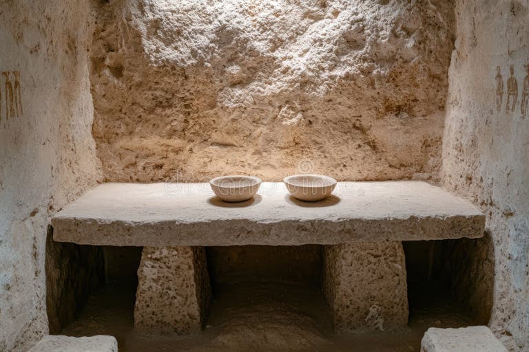 Ancient Stone Alcove with Pottery Bowls Stock Illustration ...