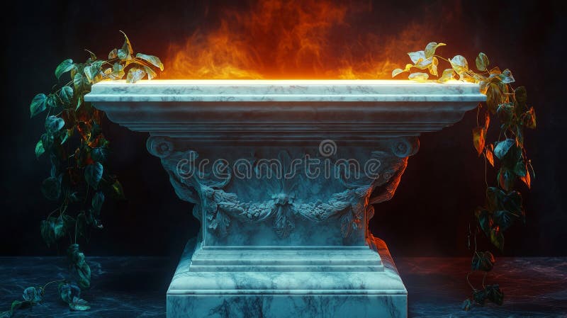 Ancient Stone Altar with Flames and Vines Stock Illustration ...