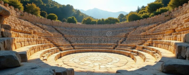 Ancient Stone Amphitheater, Sun Drenched Stage, Performance, Light ...