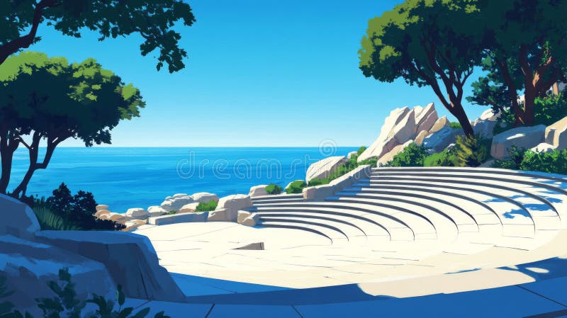 Ancient Stone Amphitheater by the Sunny Sea Stock Image - Image of ...