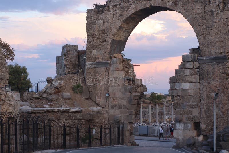 Ancient Stone Arch Across the Road in Side, Turkey Editorial Image ...