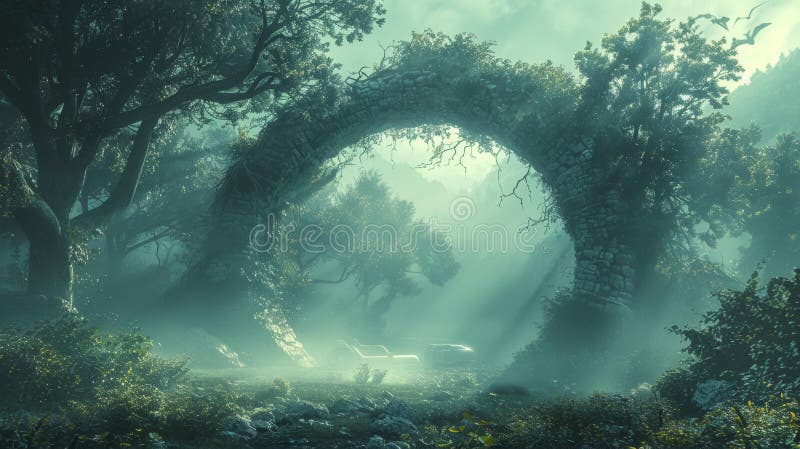 Ancient Stone Arch in Enchanted Forest - Generative Ai Stock ...