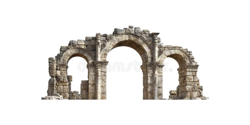 Ancient Stone Arch Ruins in Aged Texture Isolated on Transparent ...