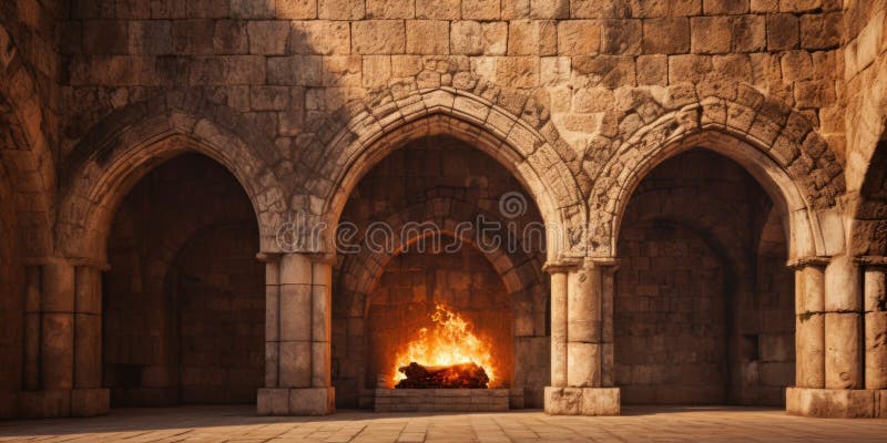 Ancient Stone Arches from Classic Architecture Embellished with Fire ...