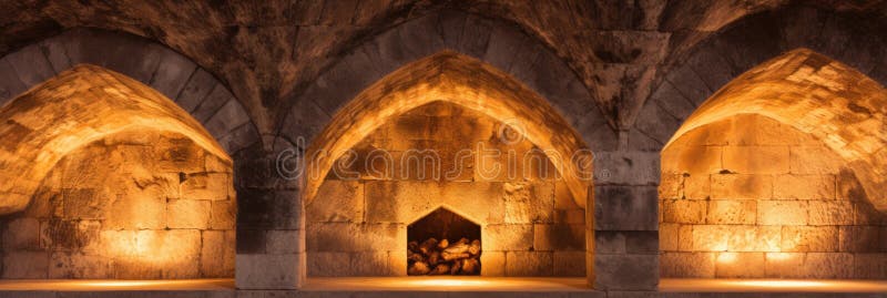 Ancient Stone Arches from Classic Architecture Embellished with Fire ...