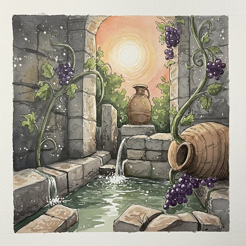 Ancient Stone Architecture Frames a Tranquil Scene with Flowing Water ...