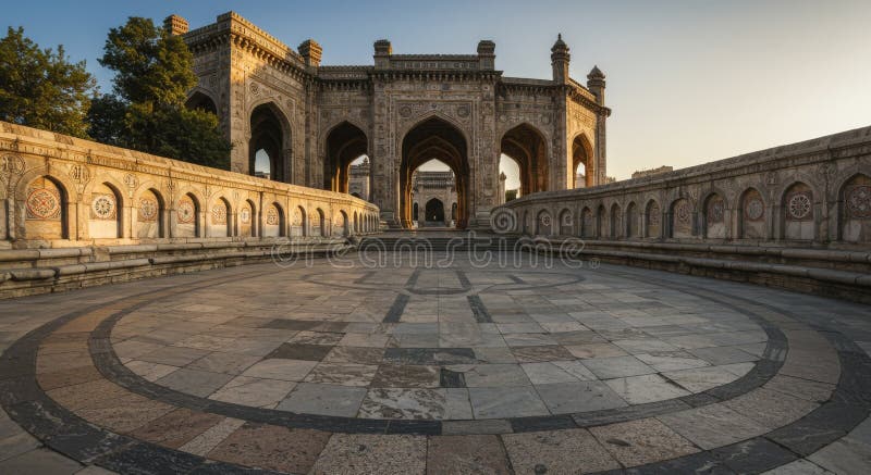 Ancient Stone Architecture at Sunrise in India Stock Illustration ...