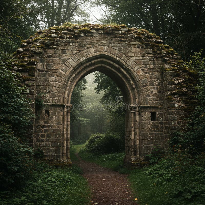Ancient Stone Archway in a Forest, Covered in Moss and Surrounded by ...