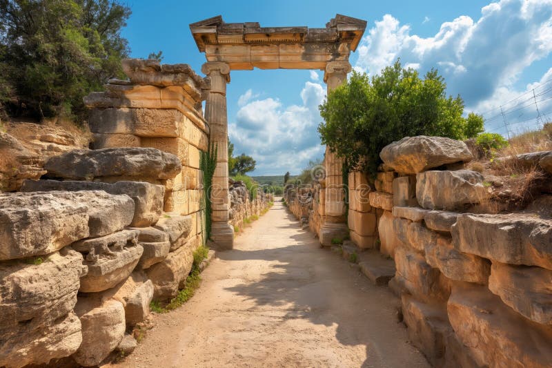 Ancient Stone Archway Leading Down a Historic Path Stock Photo - Image ...