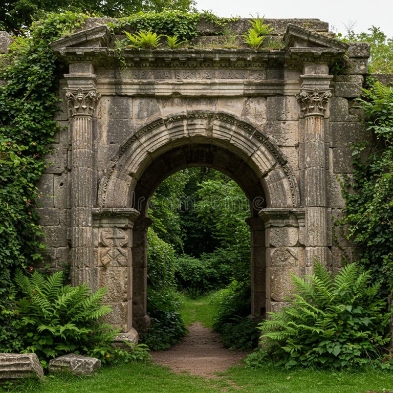 Ancient Stone Archway in a Lush, Green Setting. the Structure Features ...