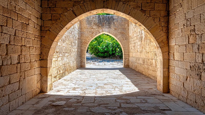 Ancient Stone Archway with Natural Light in Historical Setting Stock ...