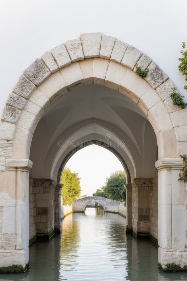 An Ancient Stone Archway Over a Still Canal. Stock Photo - Image of ...