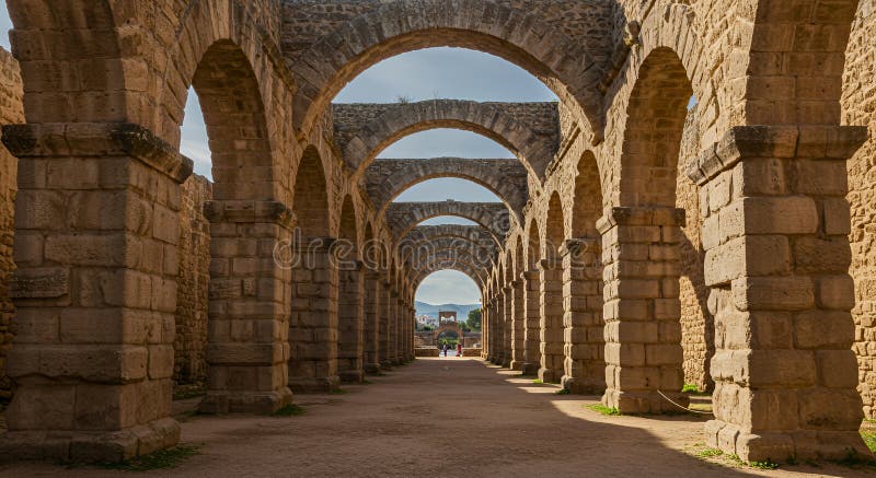 Ancient Stone Archway Ruins Sunlight Perspective Stock Illustration ...