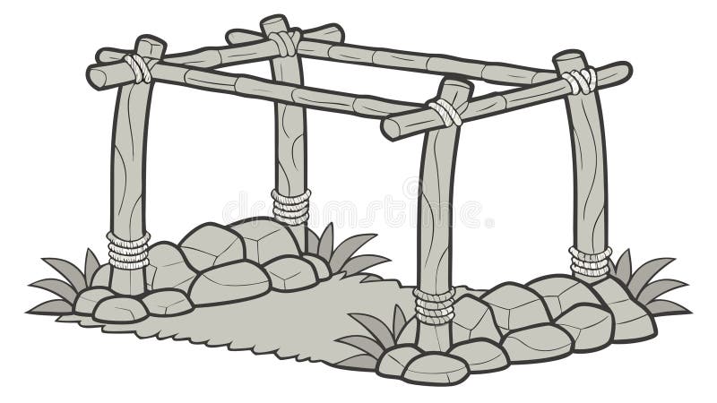 Ancient Stone Base with Wooden Framework, Historic Structure, Vector ...