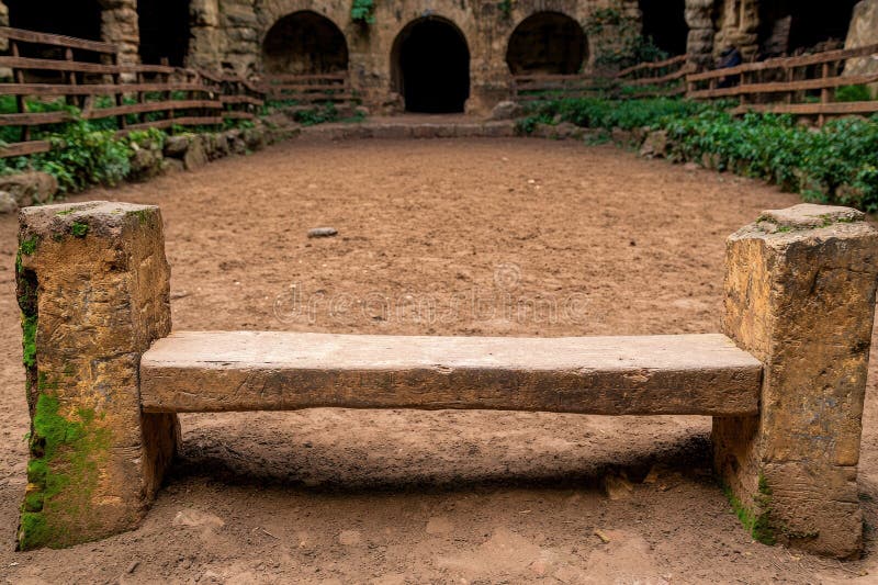 Ancient Stone Bench in a Secluded Garden Stock Illustration ...