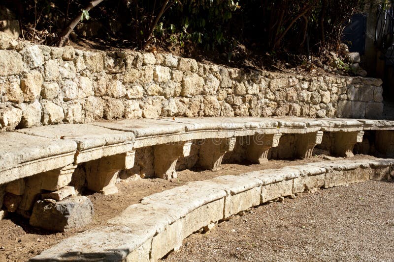 Ancient stone benches stock photo. Image of wall, session - 16643146
