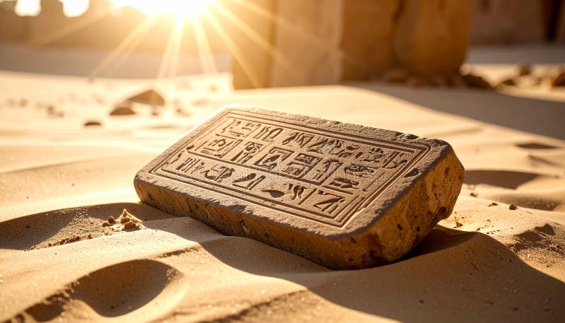 An Ancient Stone Block with Engraved Hieroglyphs Lying on the Sand in ...