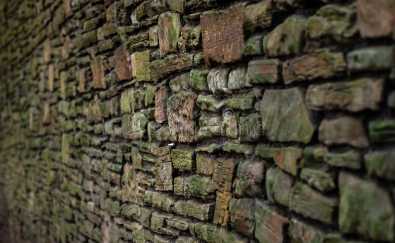 Ancient Stone, Brick Wall with Moss Stock Photo - Image of building ...