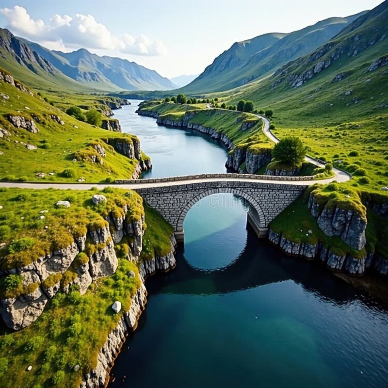 Ancient Stone Bridge, Jotunheimen River Drone Shot , Stone, Water Stock Illustration ...