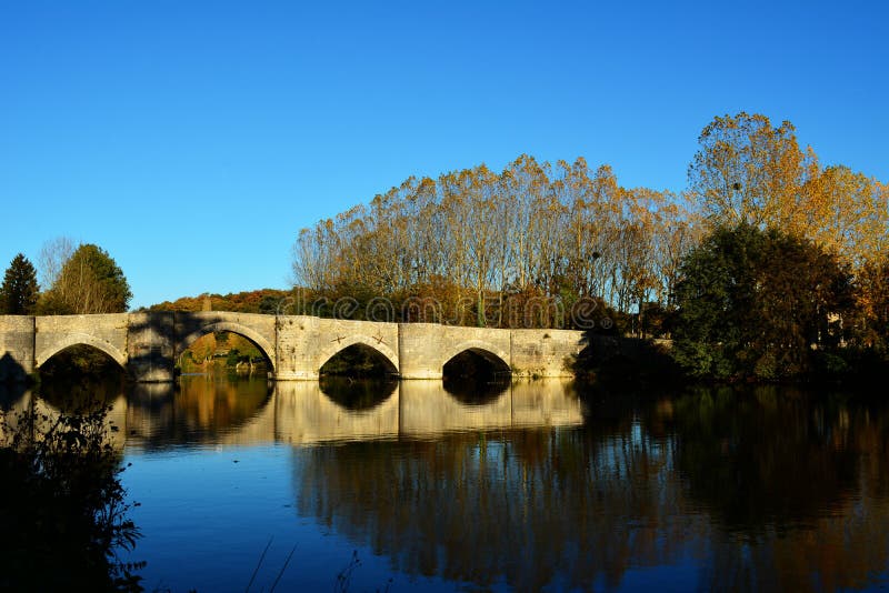 Ancient Stone Bridge Over River Stock Photo - Image of history, dawn ...