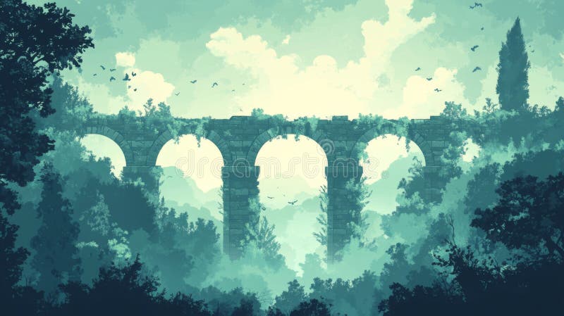 Ancient Stone Bridge Overgrown with Lush Green Forest Stock ...