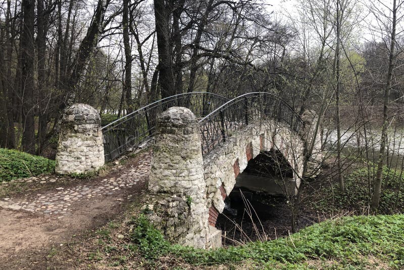 Ancient Stone Bridge on Spring Park. Scenic Historic Place Stock Image ...
