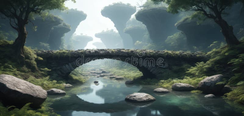 An Ancient Stone Bridge Stretching Over an Endless Void. One End Leads ...